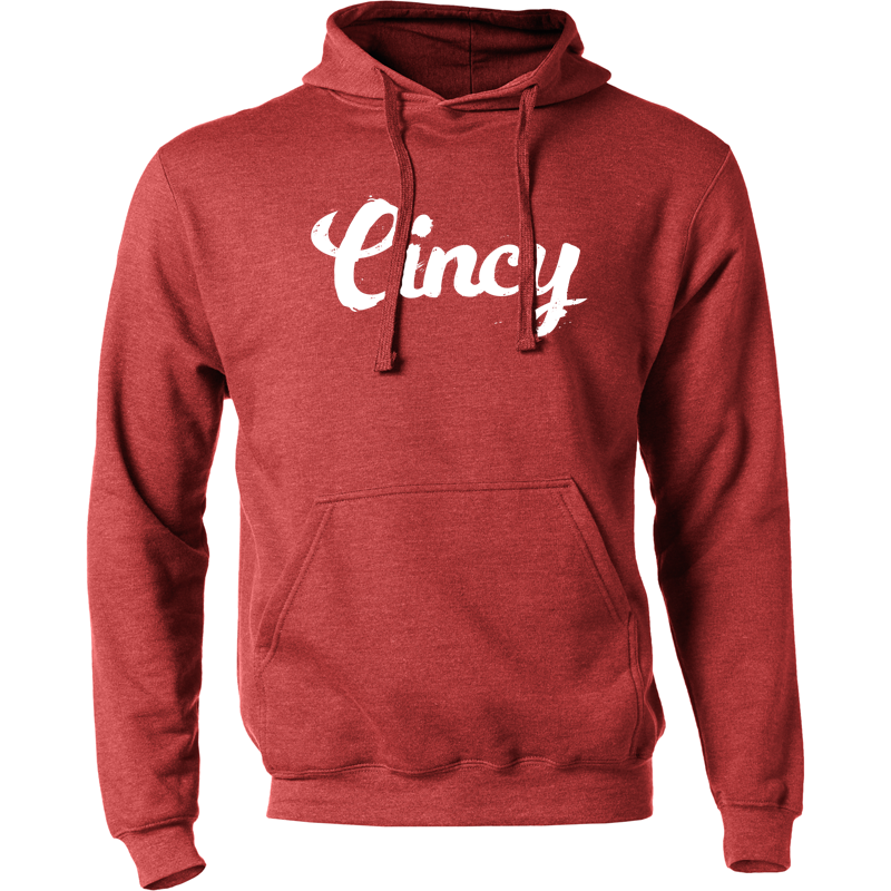 Cincy Script Hoodie - red/white – 513shirts.com